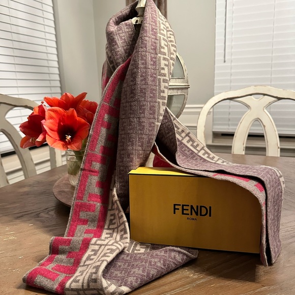 Fendi | Accessories | Fendi Monogram Wool Scarf In Red And Gray Wbox ...